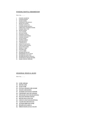 MOETS Club Class Menu | DOCX