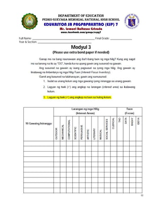 Complete modules for students with no grades in esp 7 | PDF