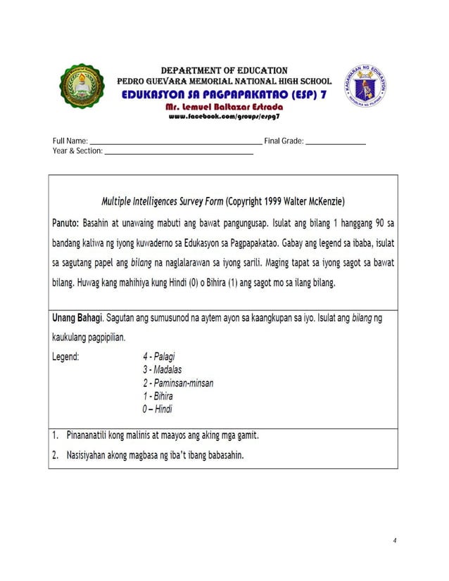 Complete modules for students with no grades in esp 7 | PDF