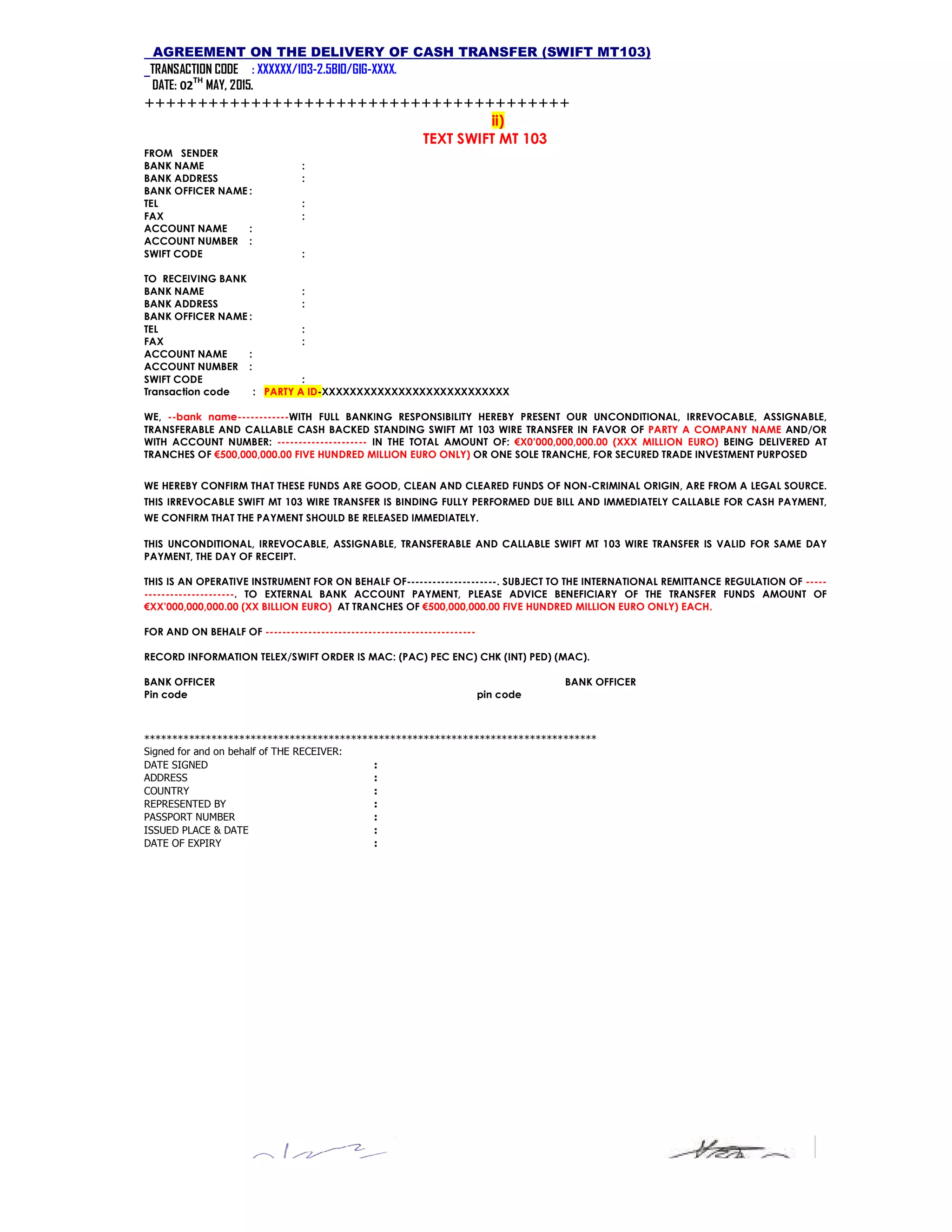 Complete mou mt103.real cash transfer latest[1] (1) | PDF