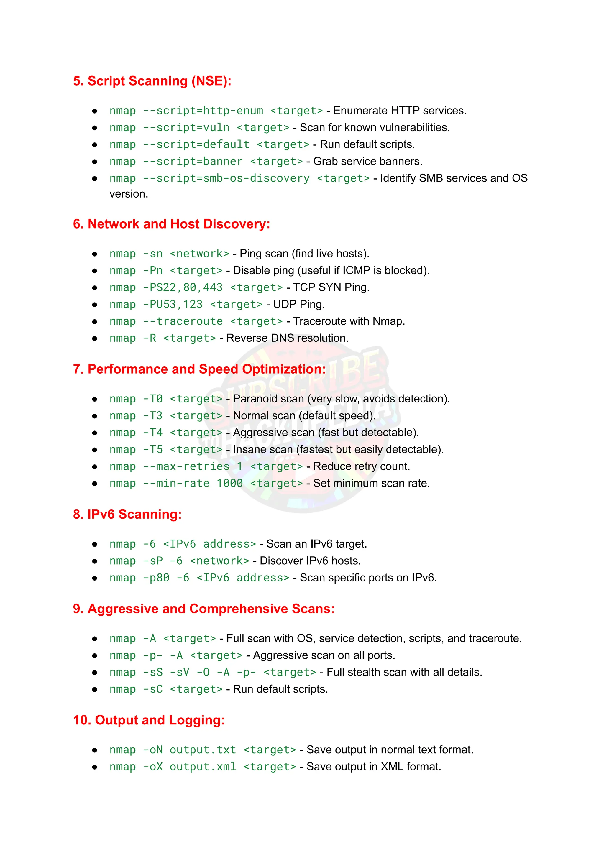 Complete Nmap Scanning Commands CheatSheet by Hackopedia Utkarsh Thakur | PDF