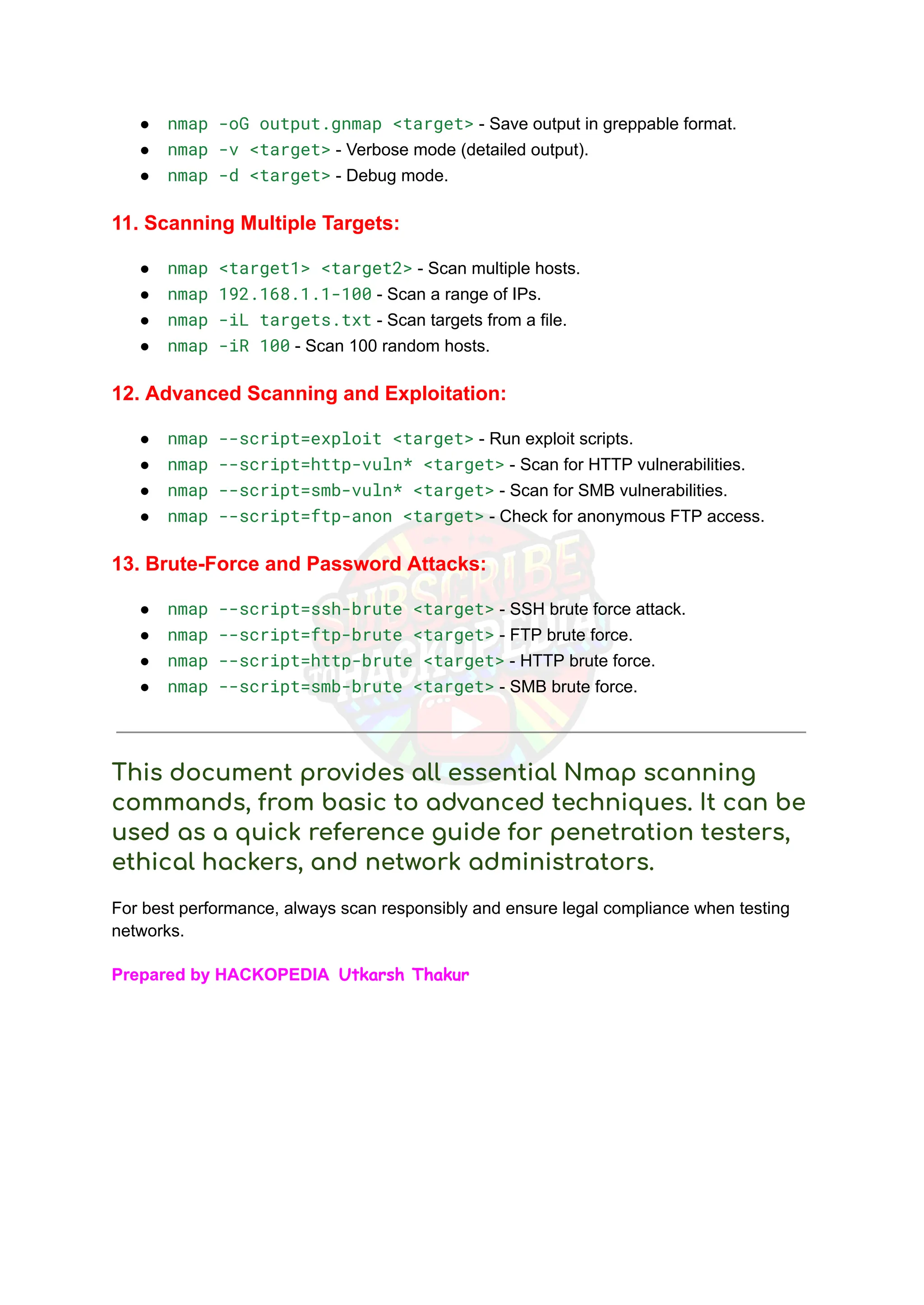 Complete Nmap Scanning Commands Cheatsheet By Hackopedia Utkarsh Thakur
