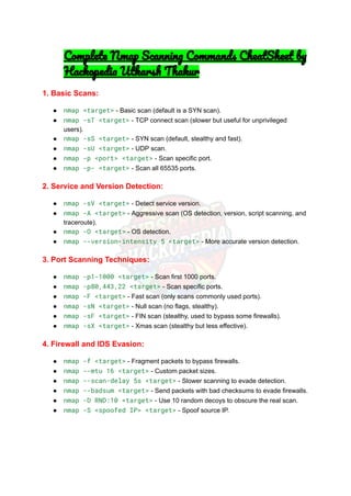 Complete Nmap Scanning Commands CheatSheet by Hackopedia Utkarsh Thakur ...