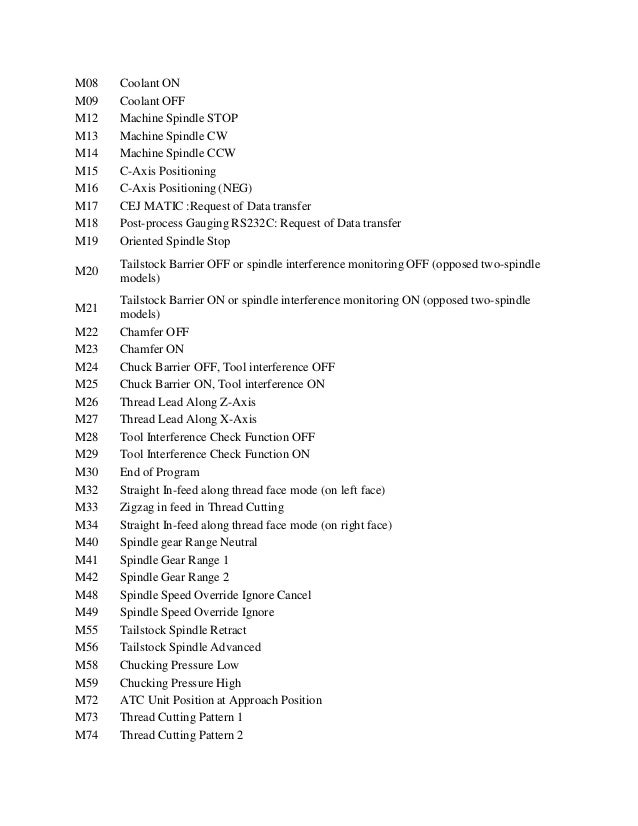 Complete Okuma Lathe G And M Codes