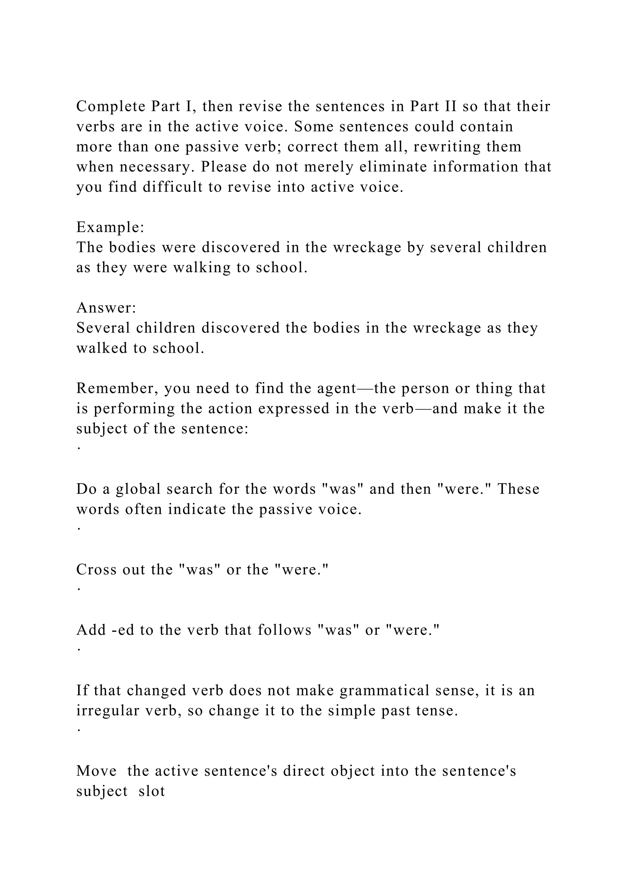 Complete Part I, then revise the sentences in Part II so that their .docx