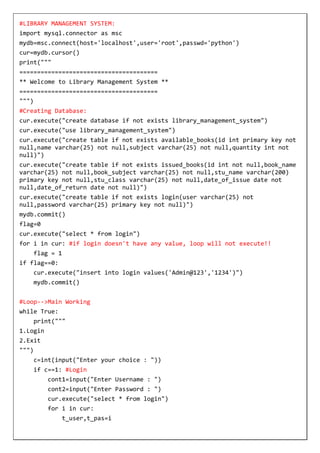 Python and MySQL Linking Class 12th Project File 23-24 | PDF