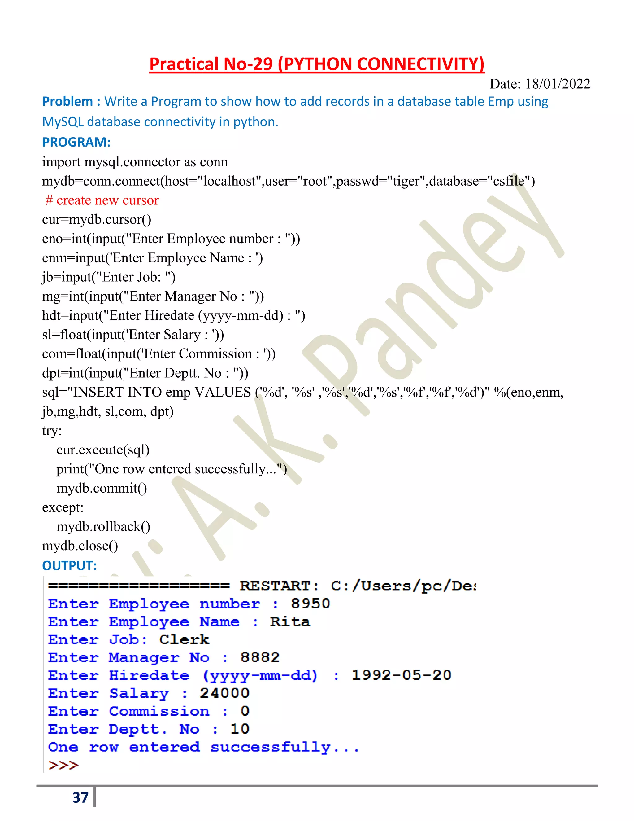 Complete Practical File Of Class Xii Cs 2021 22 Pdf Databases
