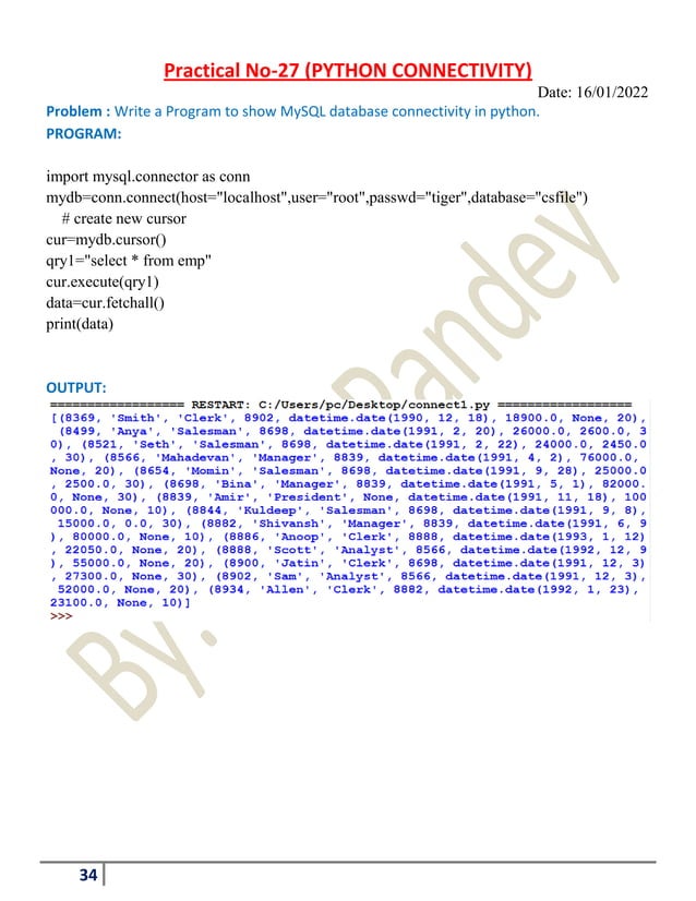 Complete Practical File Of Class Xii Cs 2021 22 Pdf Databases Computer Software And
