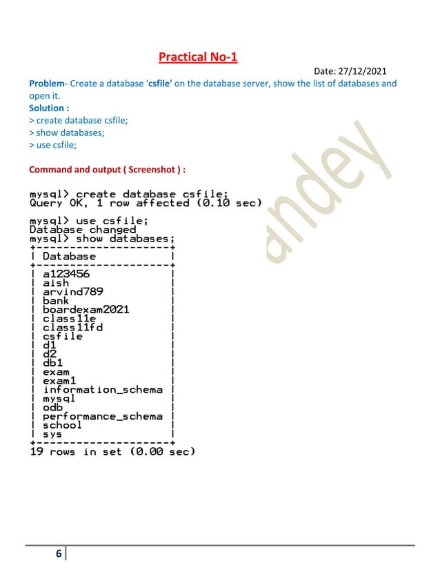 Complete practical file of class xii cs 2021-22 | PDF | Databases | Computer Software and ...