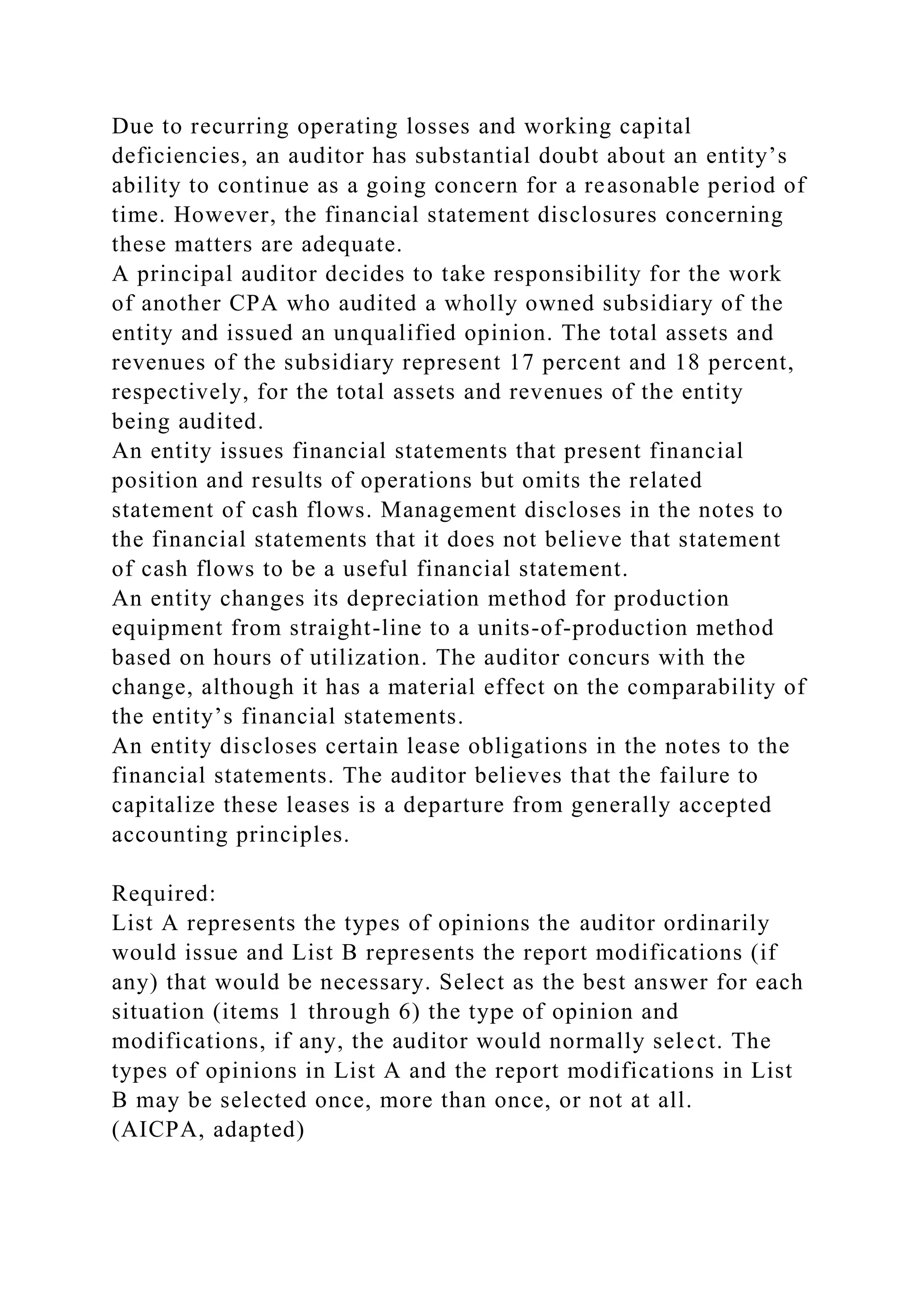 Complete problem below. List a represents the types of opinions th.docx