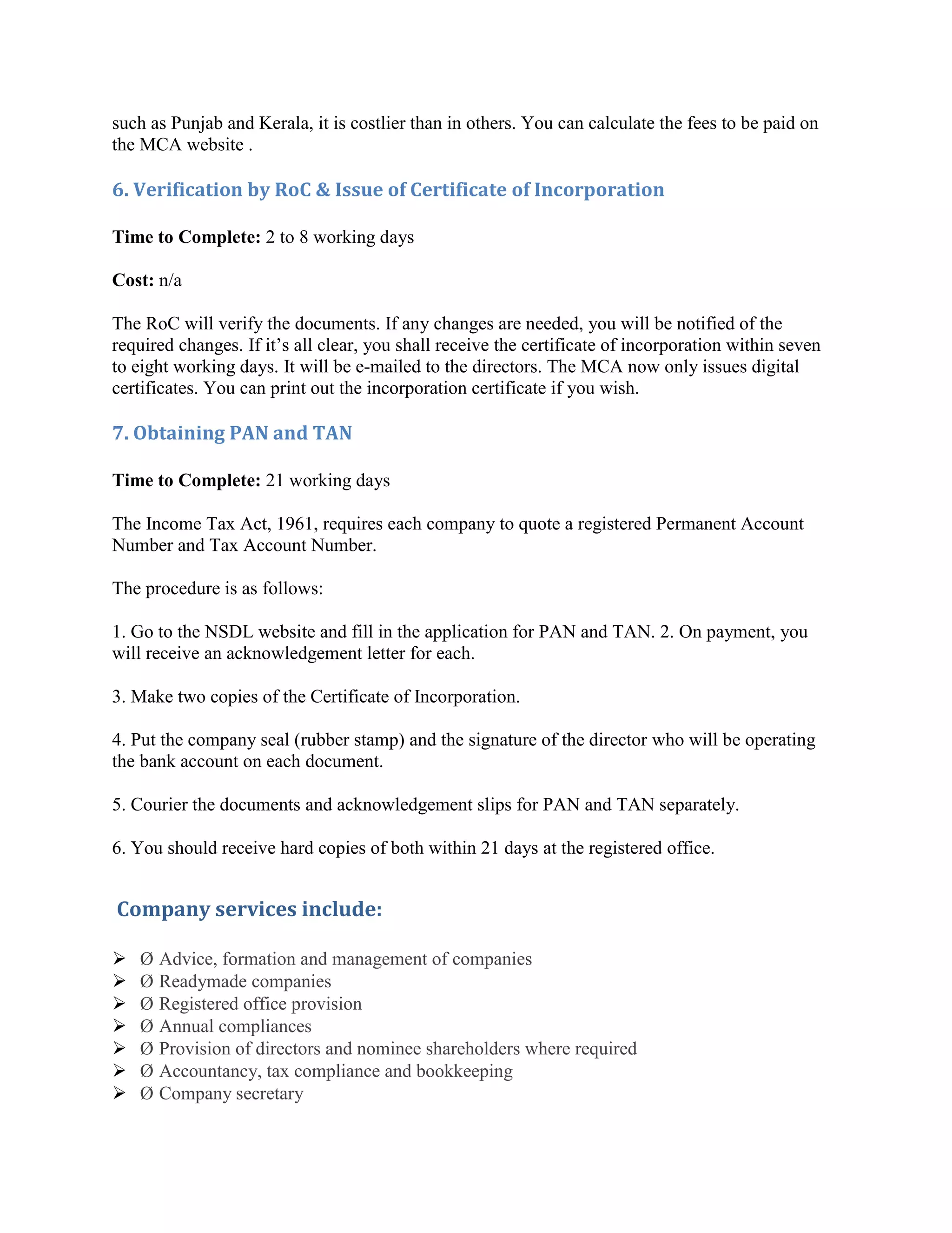 Complete process for a company registration as per companies act 2013 ...