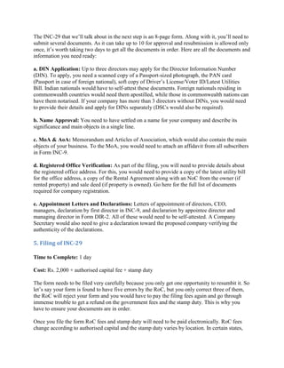 Complete process for a company registration as per companies act 2013 ...