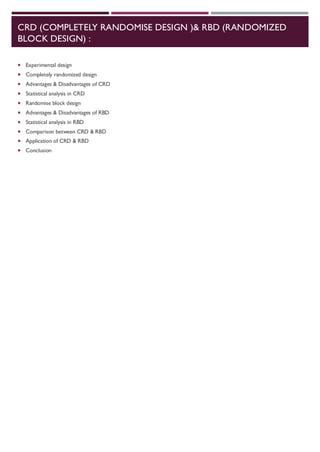 Complete Randomized Block Design (CRBD) and Randomized Block Design (RBD) | PDF