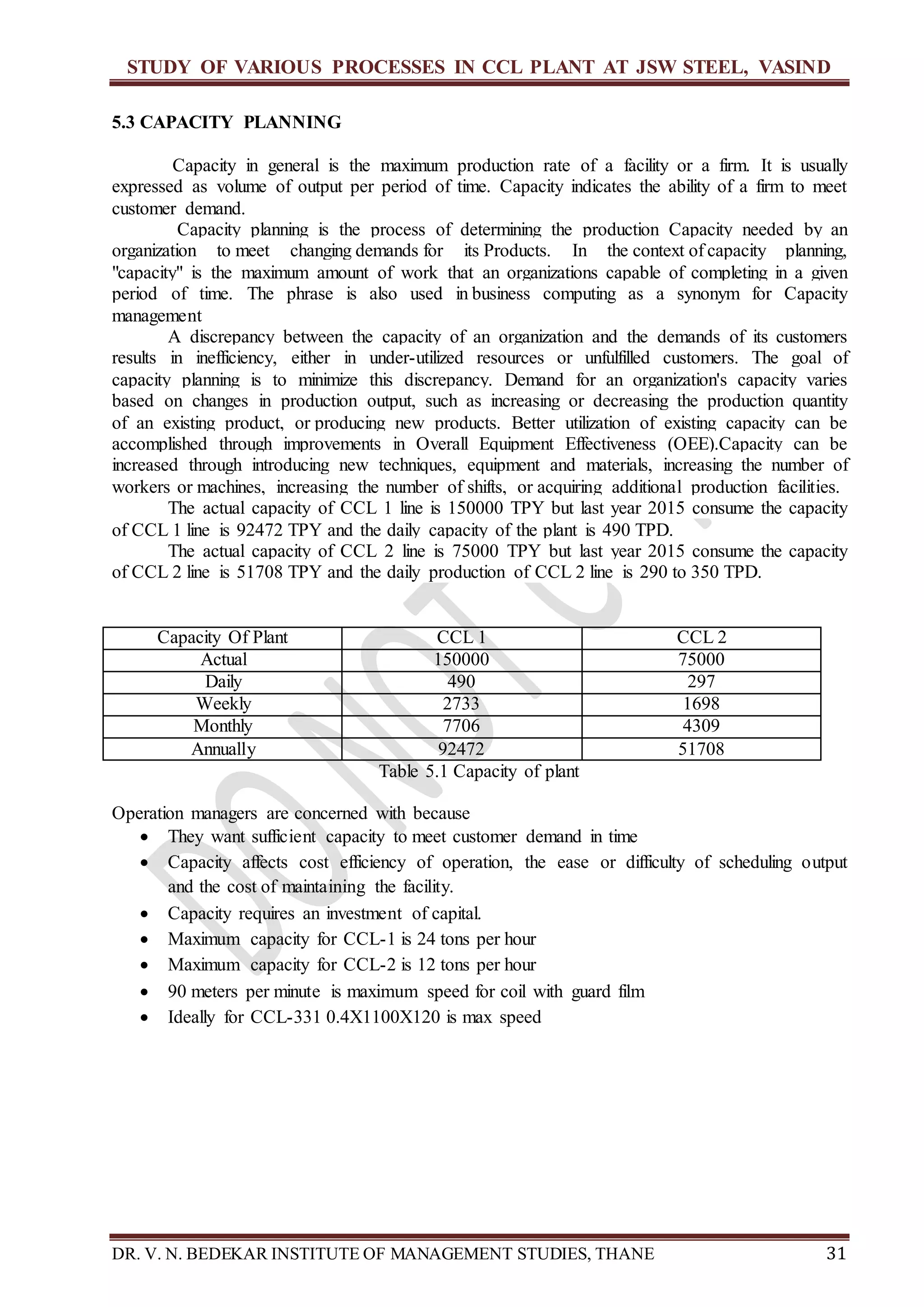 Study of various process in CCL plant at JSW Steel,Vasind | DOCX