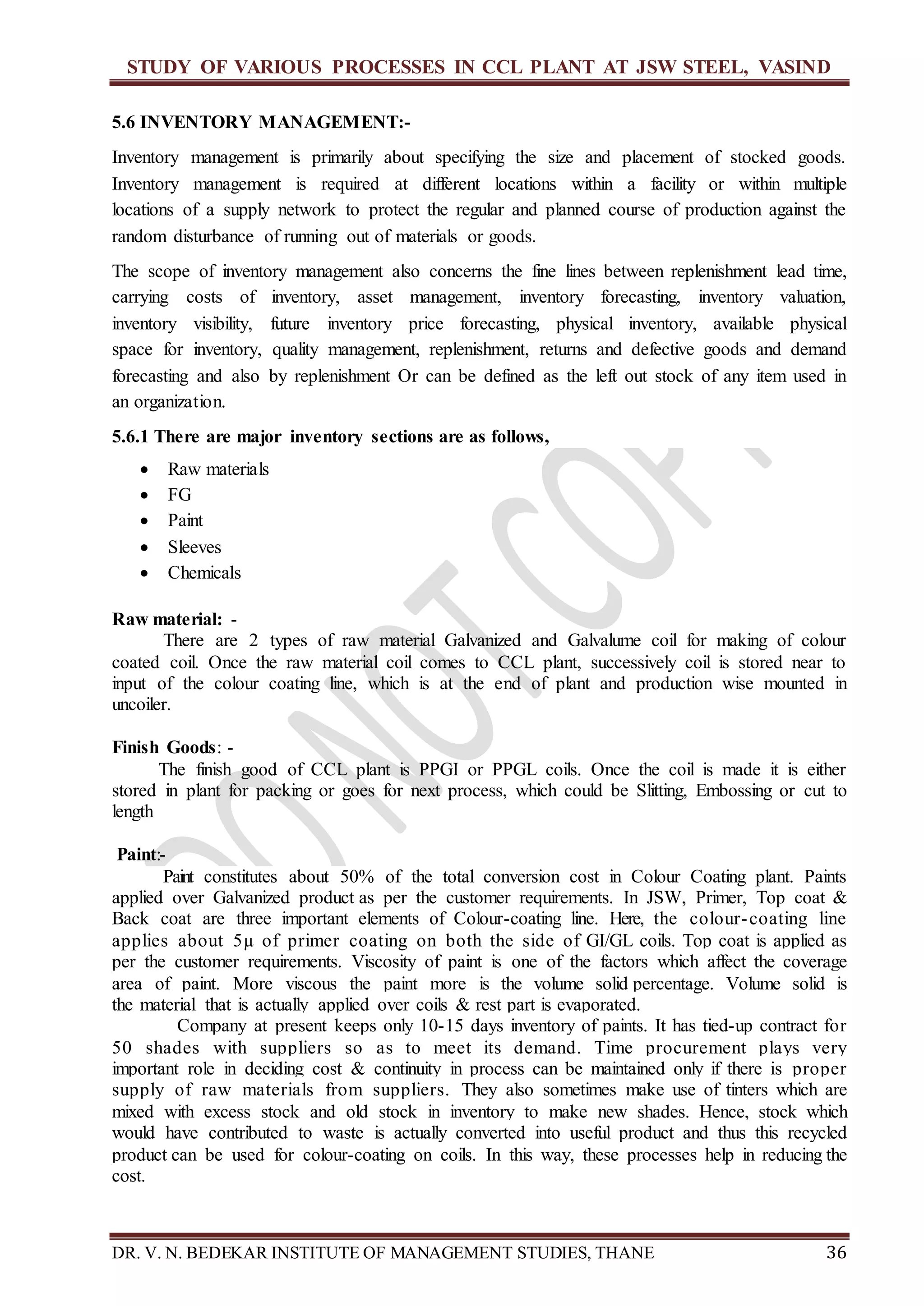 Study of various process in CCL plant at JSW Steel,Vasind | DOCX