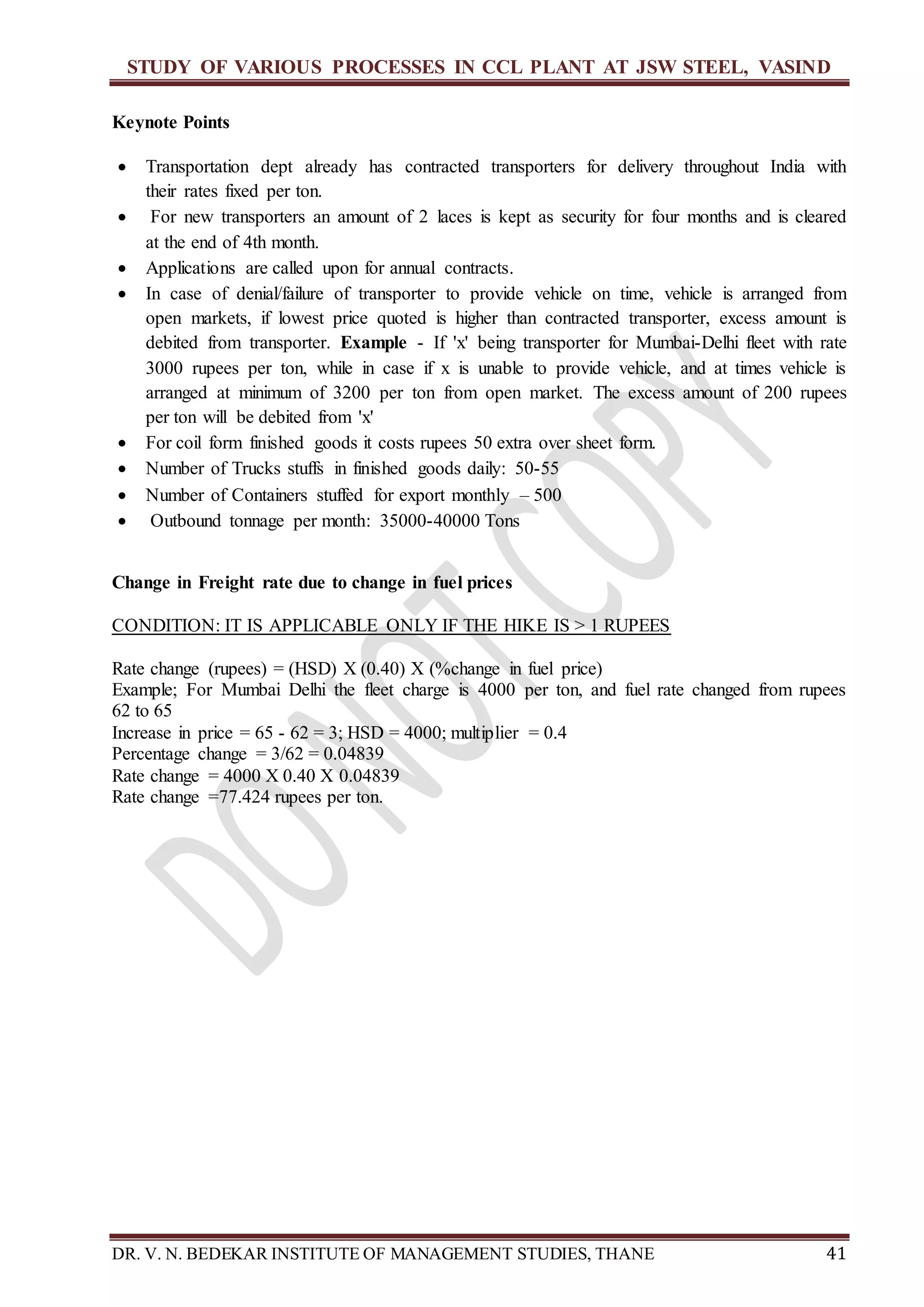 Study of various process in CCL plant at JSW Steel,Vasind | DOCX