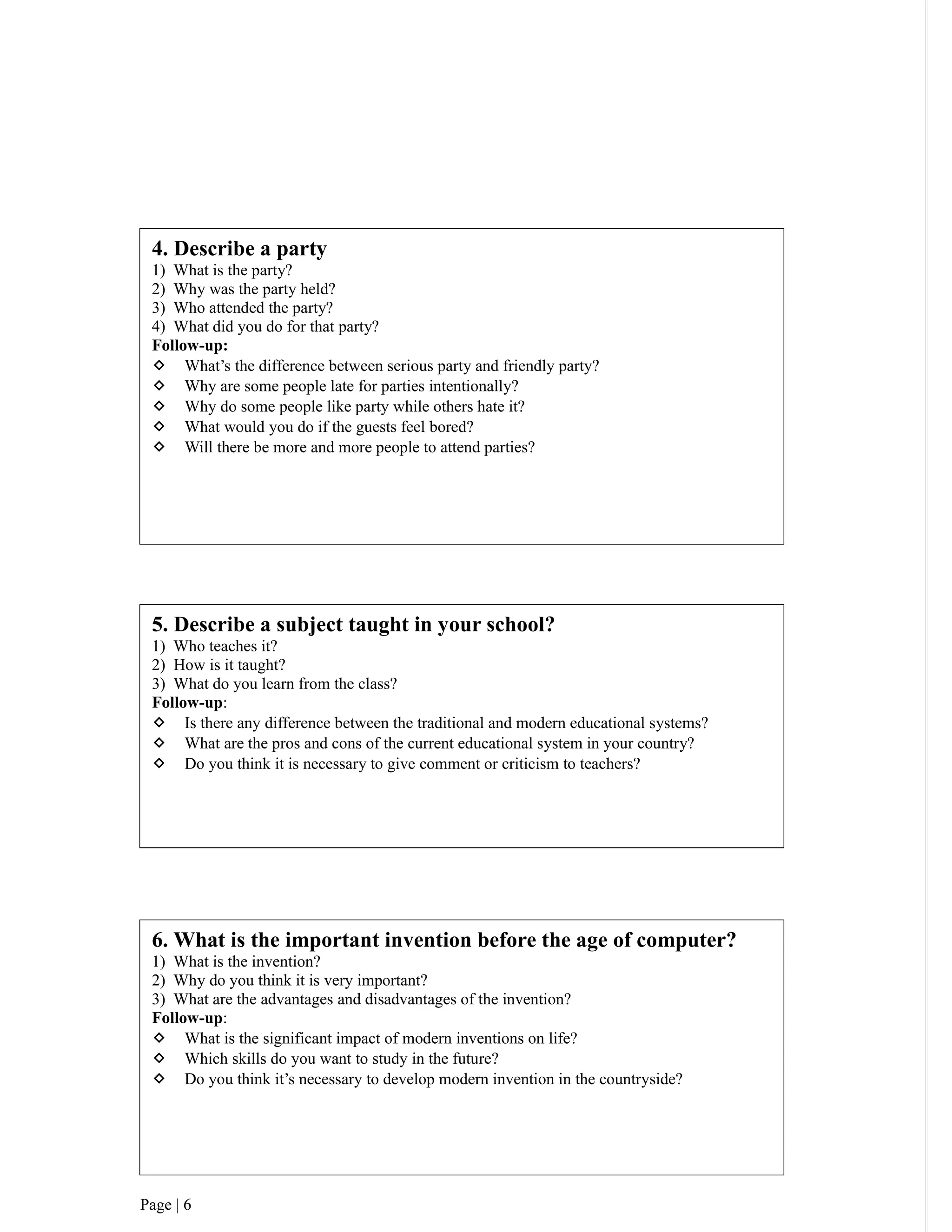 Complete speaking questions and answers | PDF