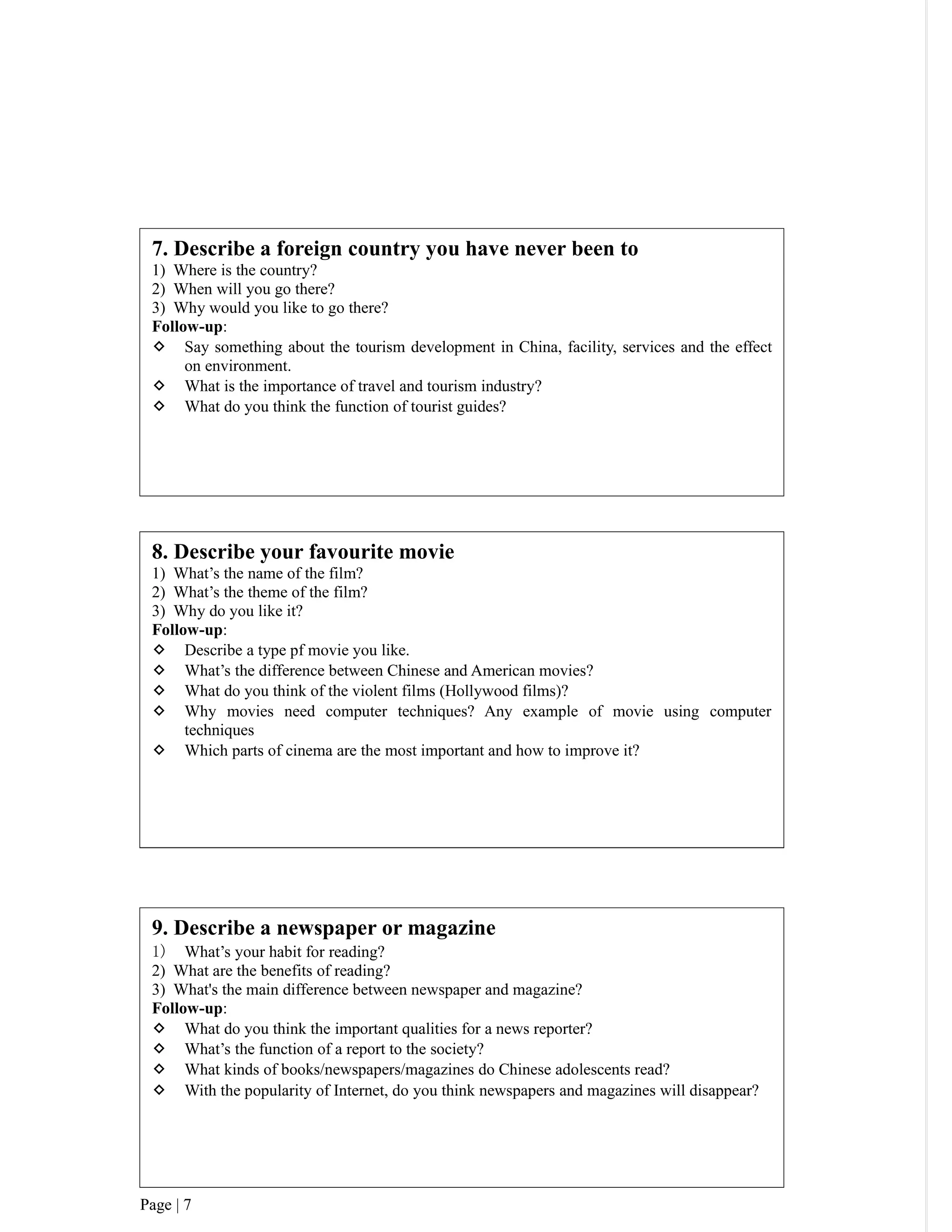 Complete speaking questions and answers | PDF