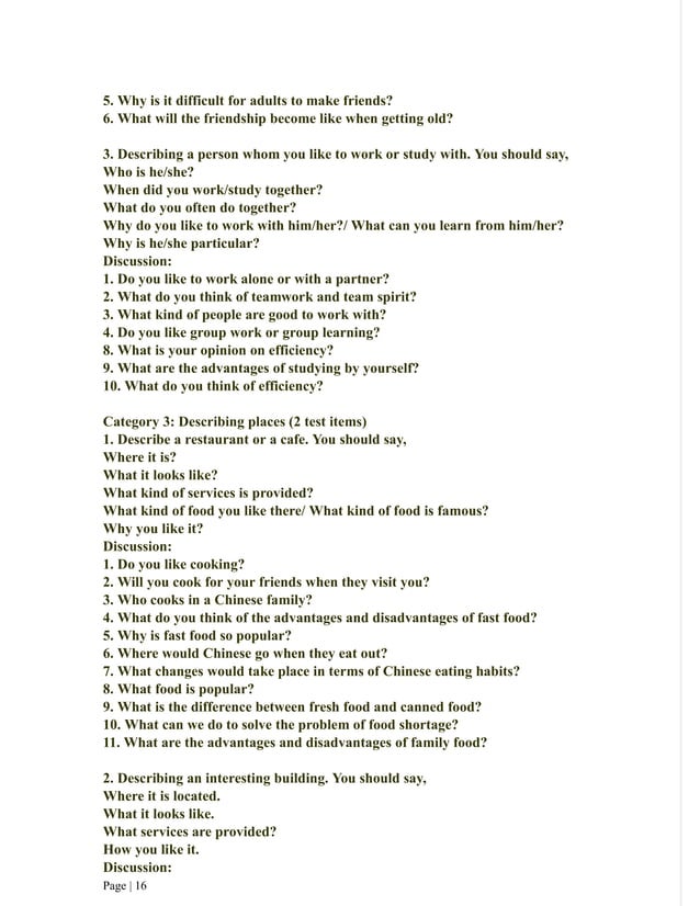 Complete speaking questions and answers | PDF