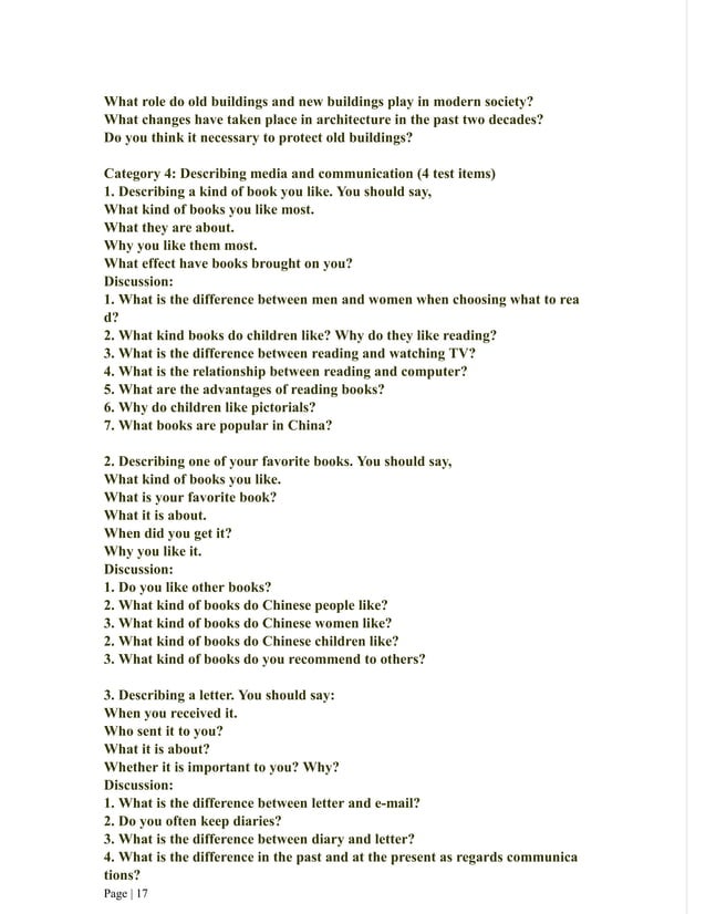 Complete speaking questions and answers | PDF