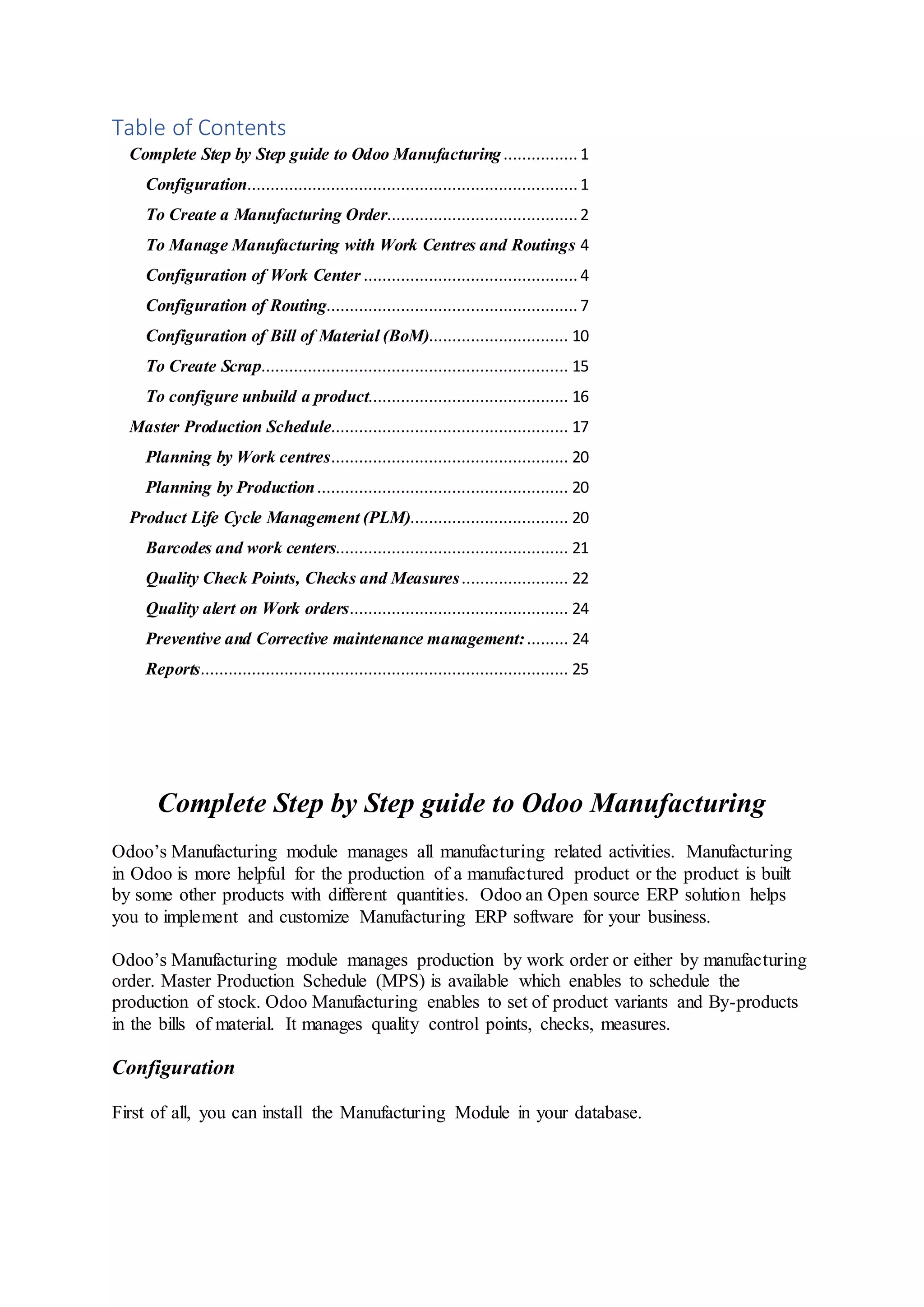 Complete step by step guide to odoo manufacturing | DOCX