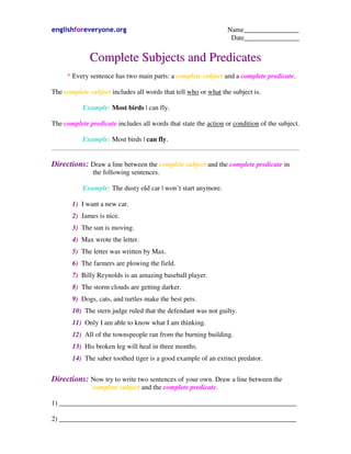 Complete subjects and predicates | PDF