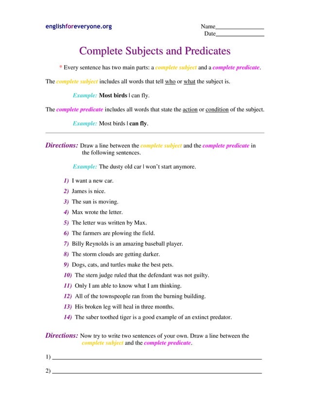Complete subjects and predicates | PDF