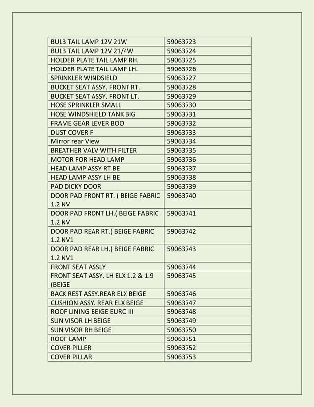 Tata Spare Parts Catalog