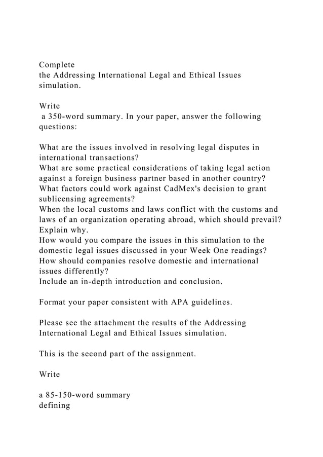 Complete the Addressing International Legal and Ethical Issues s.docx
