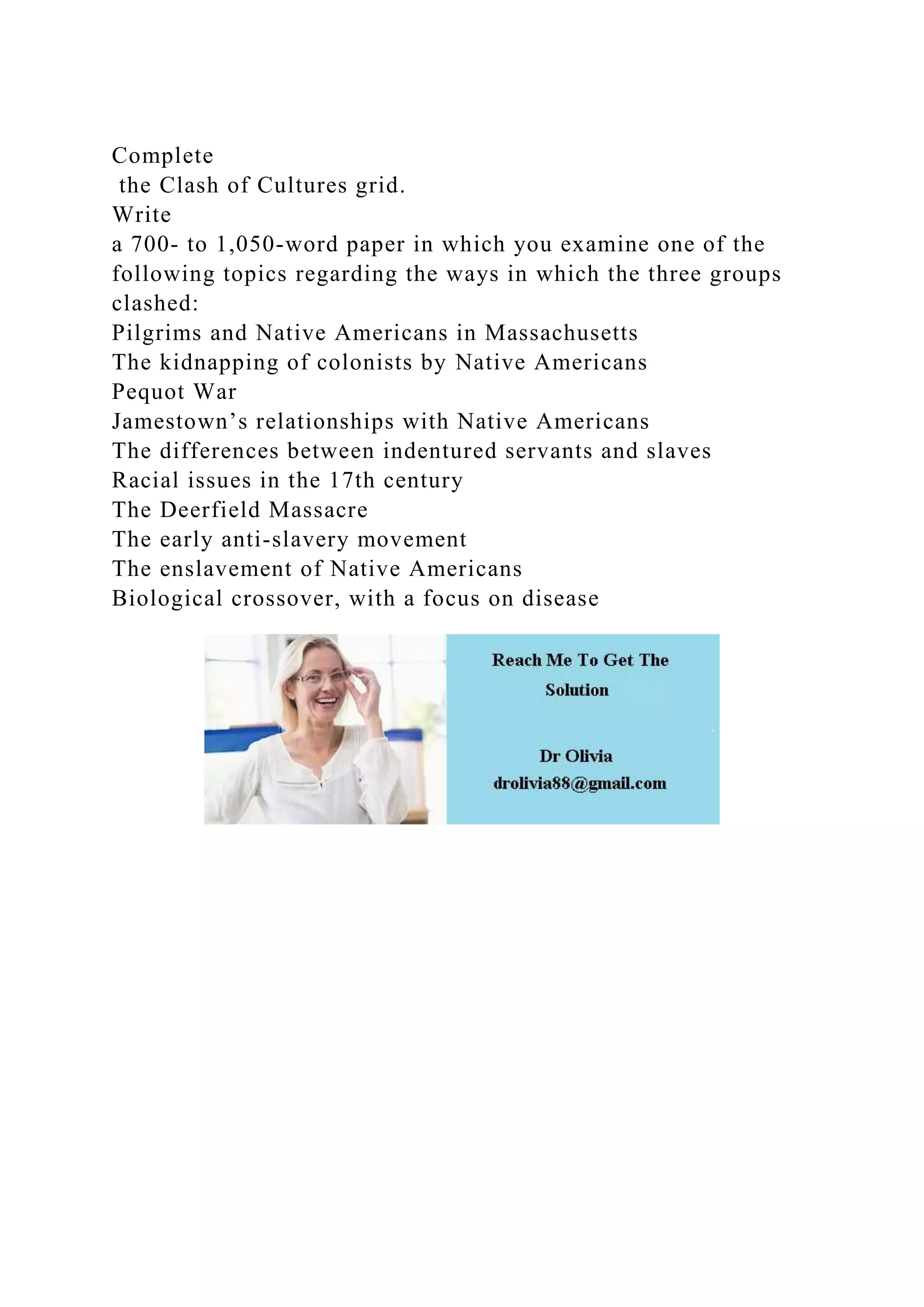 Complete the Clash of Cultures grid.Write a 700- to 1,050-word.docx