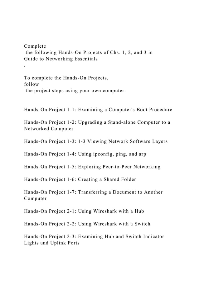 Complete the following Hands-On Projects of Chs. 1, 2, and 3 i.docx