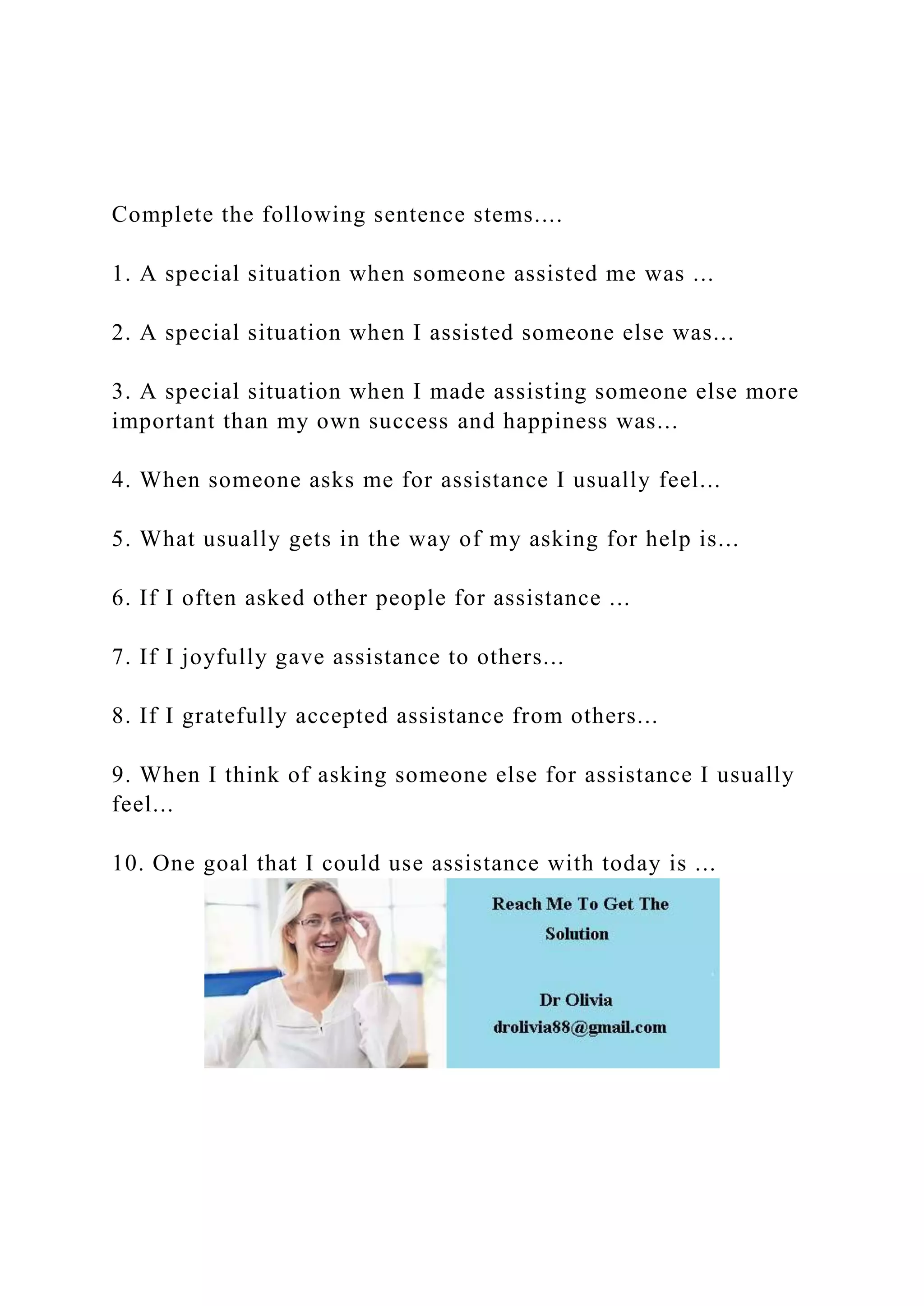 Complete the following sentence stems....1. A special situat.docx