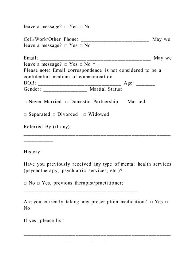 Complete the intake assessment form you developed earlier in the | PDF