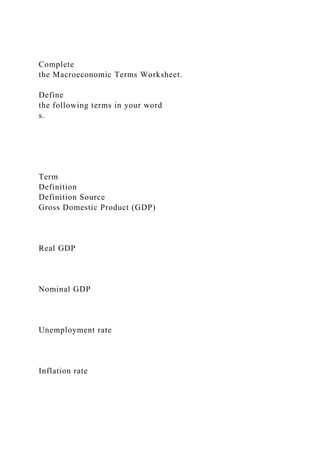 Complete the Macroeconomic Terms Worksheet.Definethe follo.docx