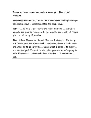 Complete these answering machine messages object pronouns | PDF