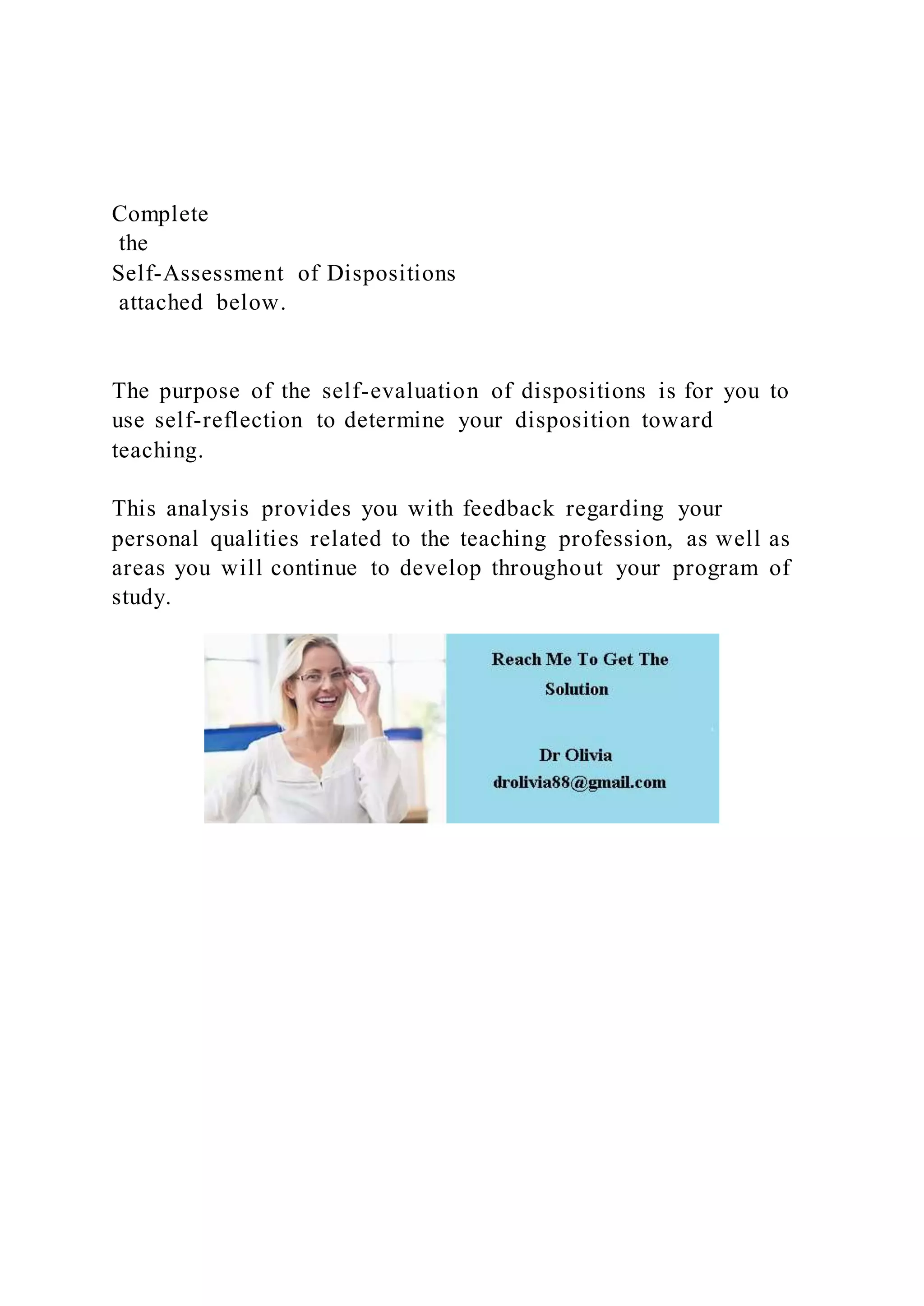 Complete the Self-Assessment of Dispositions attached belo | DOCX