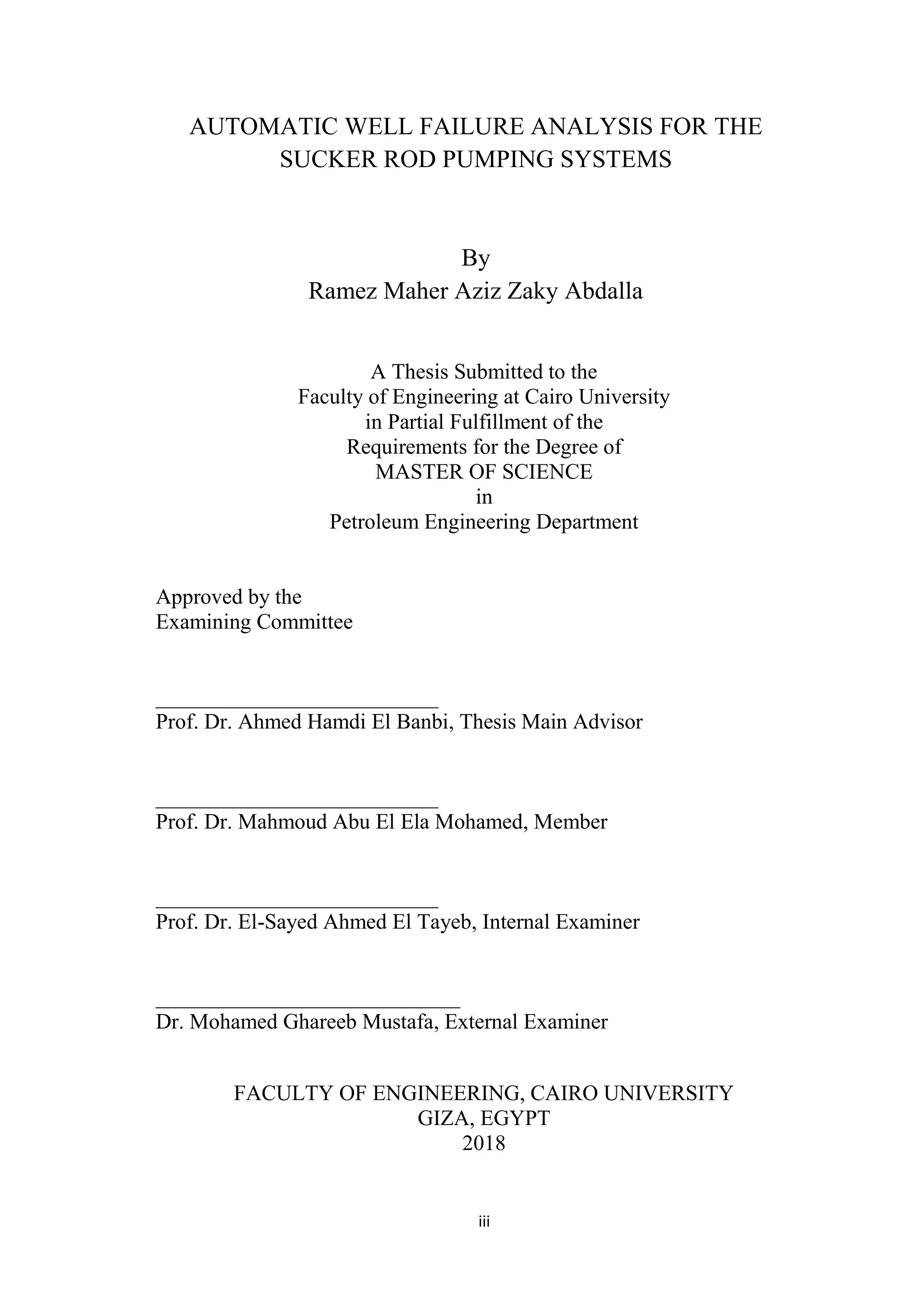 AUTOMATIC WELL FAILURE ANALYSIS FOR THE SUCKER ROD PUMPING SYSTEMS ...
