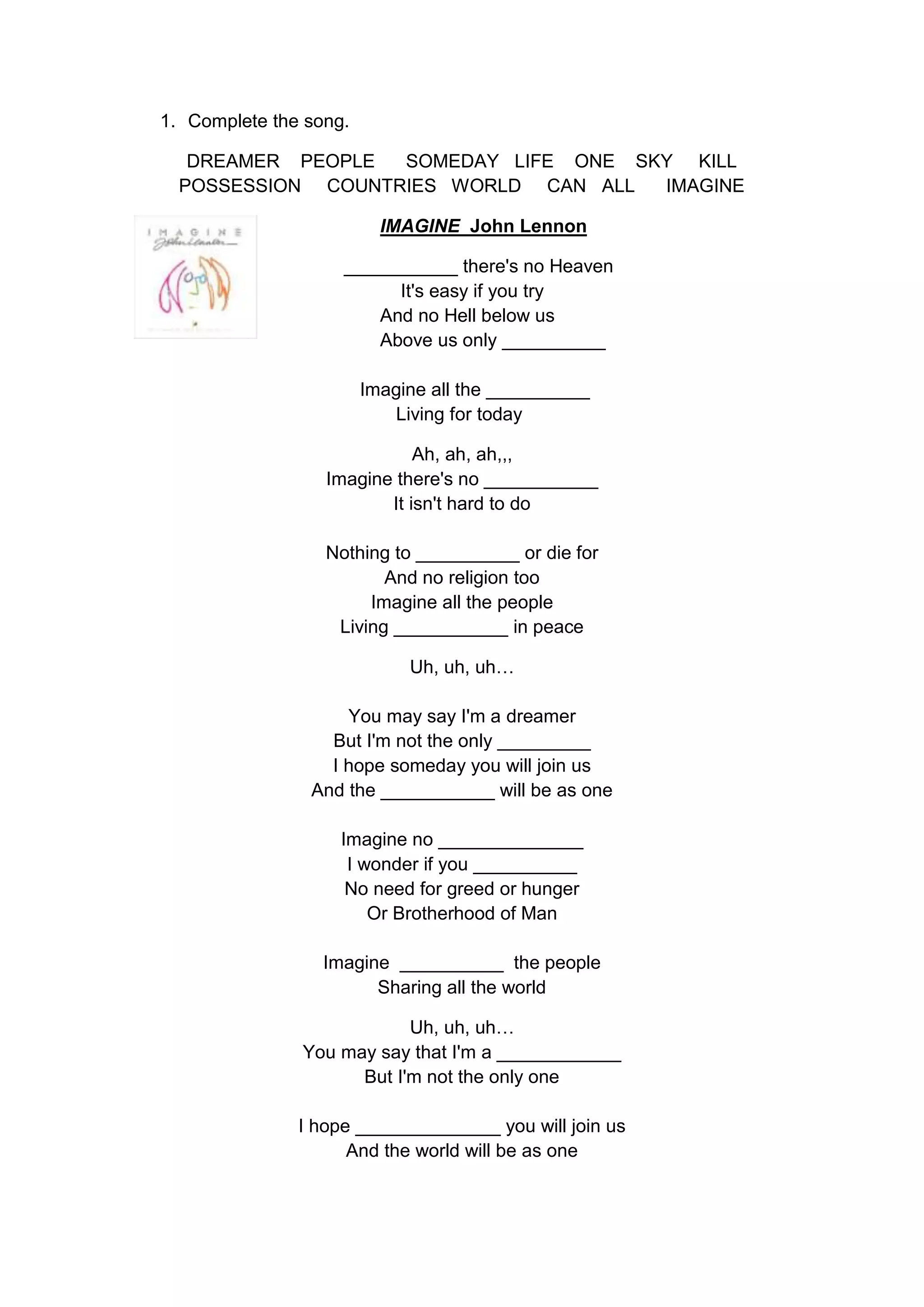 Complete the song | DOCX