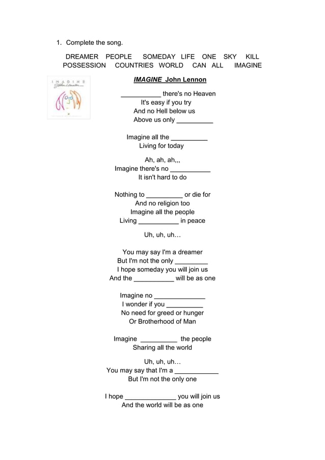 Complete the song | DOCX | Religion & Spirituality