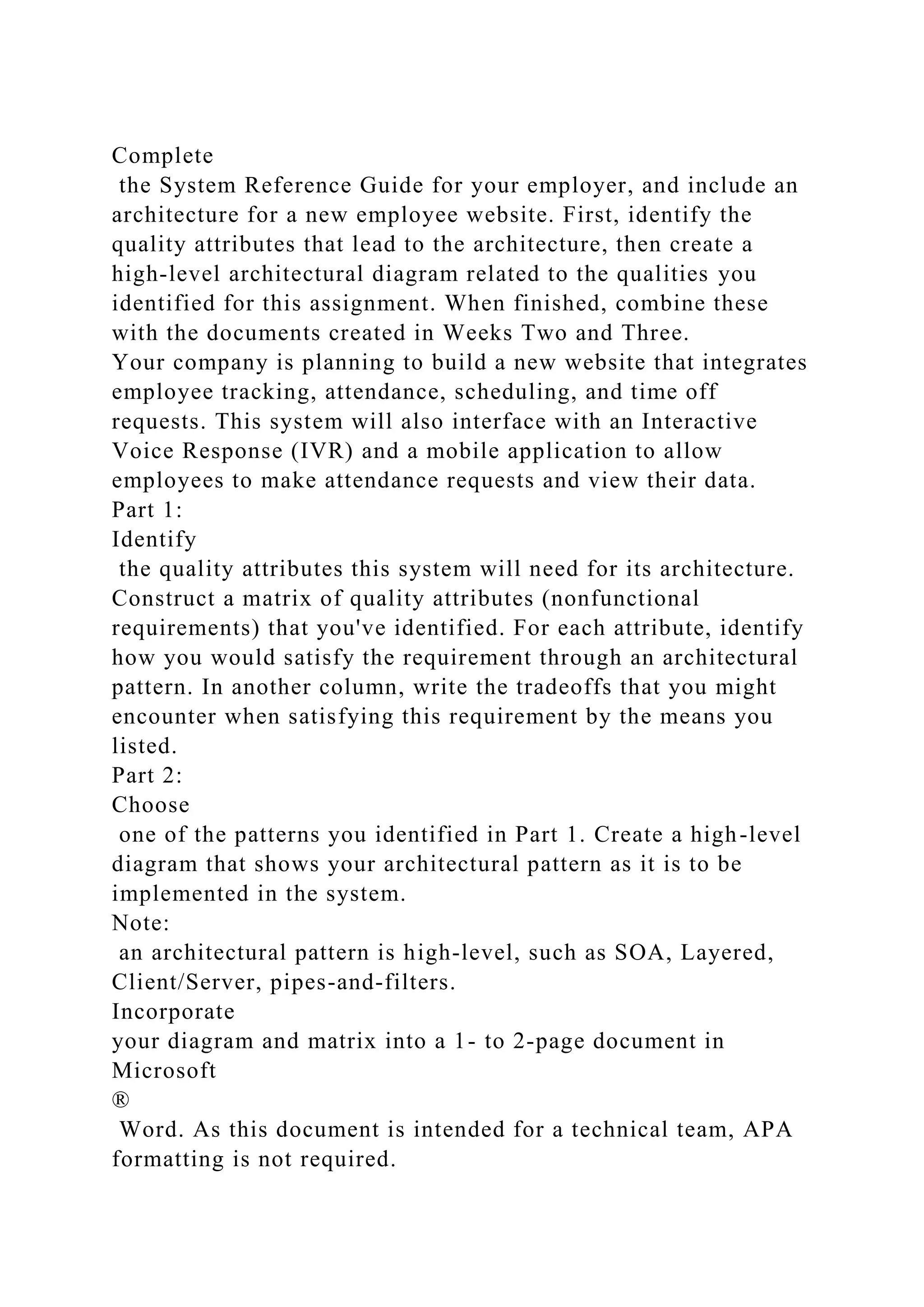 Complete the System Reference Guide for your employer, and include.docx