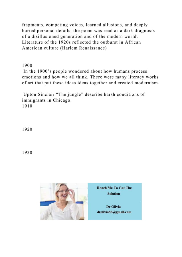 Complete the Timeline of Early 20th Century American Literature by.docx ...