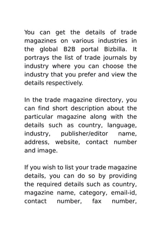 Complete Trade Magazines Directory | PDF