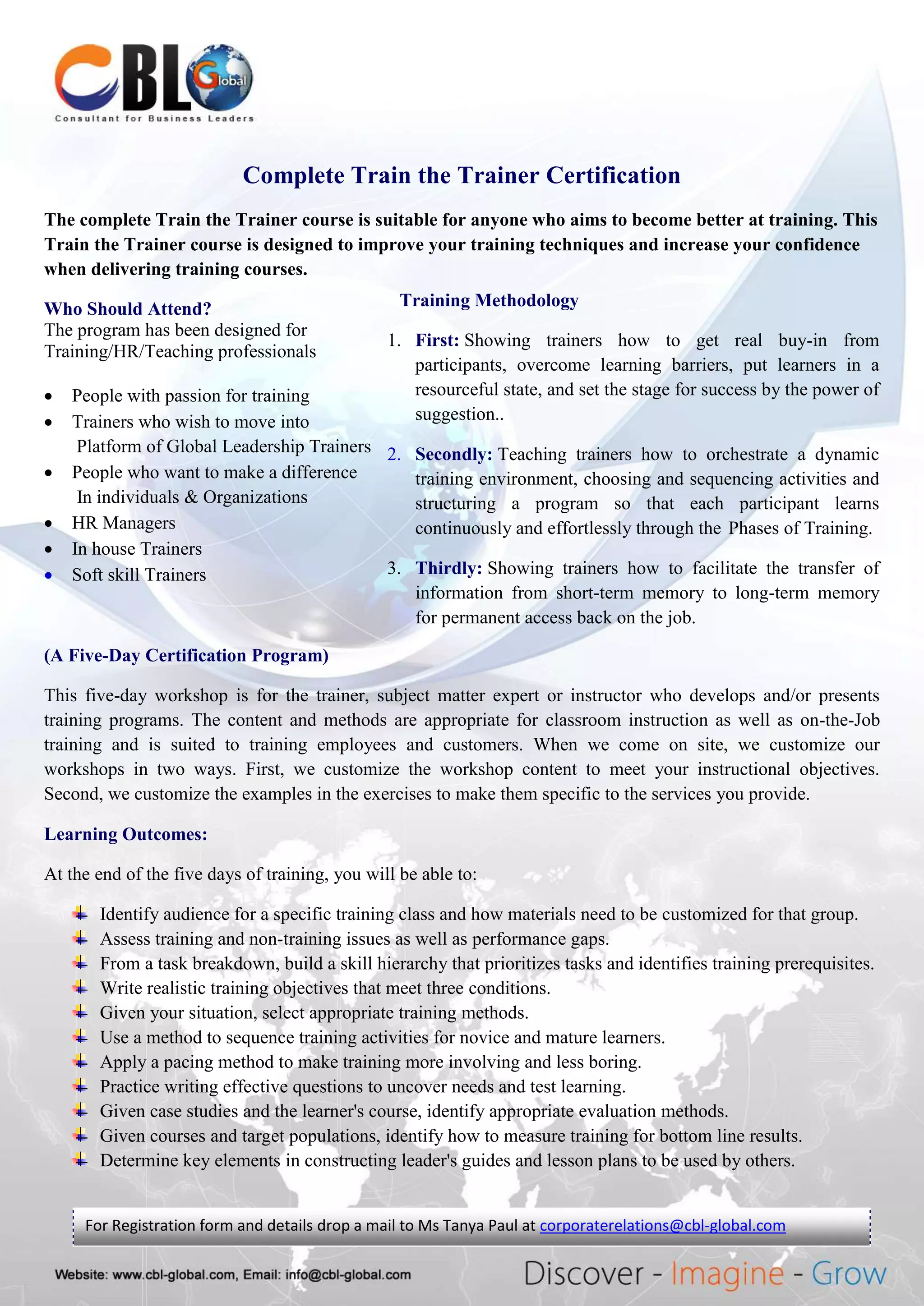 Complete Train the Trainer Certification | DOCX