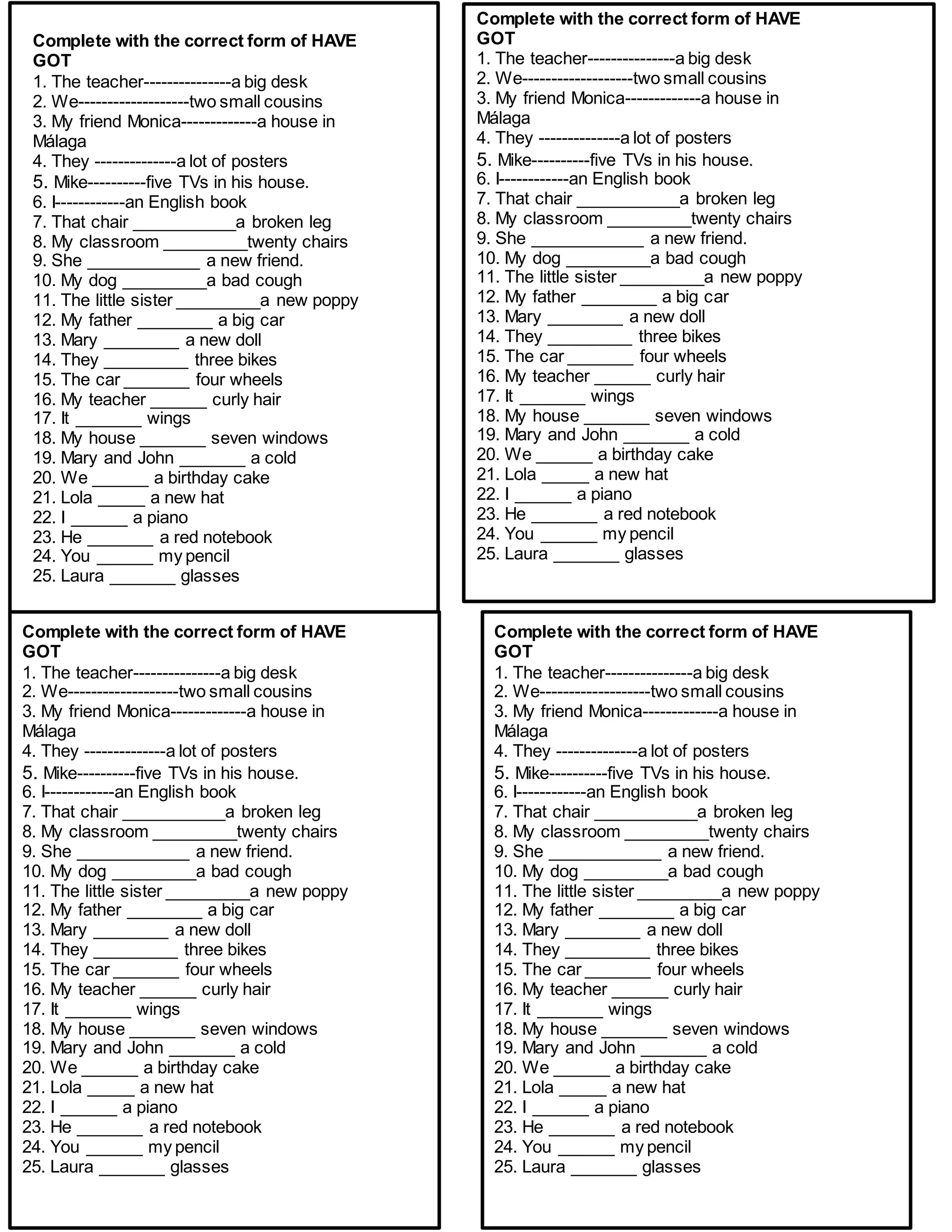 Complete with the correct form of have | DOCX
