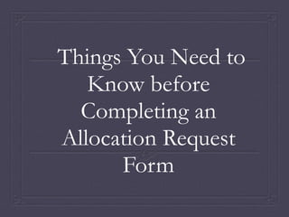 Completing an Allocation Request Form from UMBC SGA Finance Board | PPT