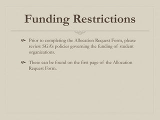 Completing an Allocation Request Form from UMBC SGA Finance Board | PPT