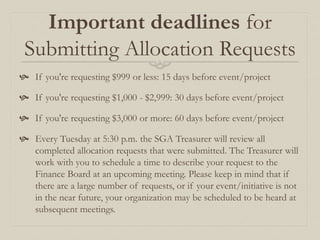 Completing an Allocation Request Form from UMBC SGA Finance Board | PPT