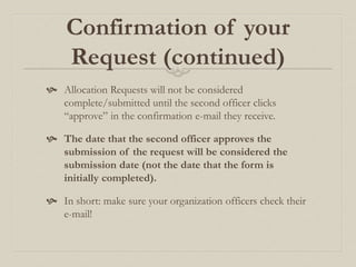 Completing an Allocation Request Form from UMBC SGA Finance Board | PPT