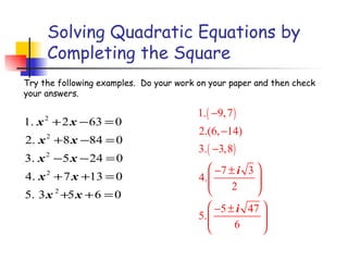 Completing the square (added and revised) | PPT