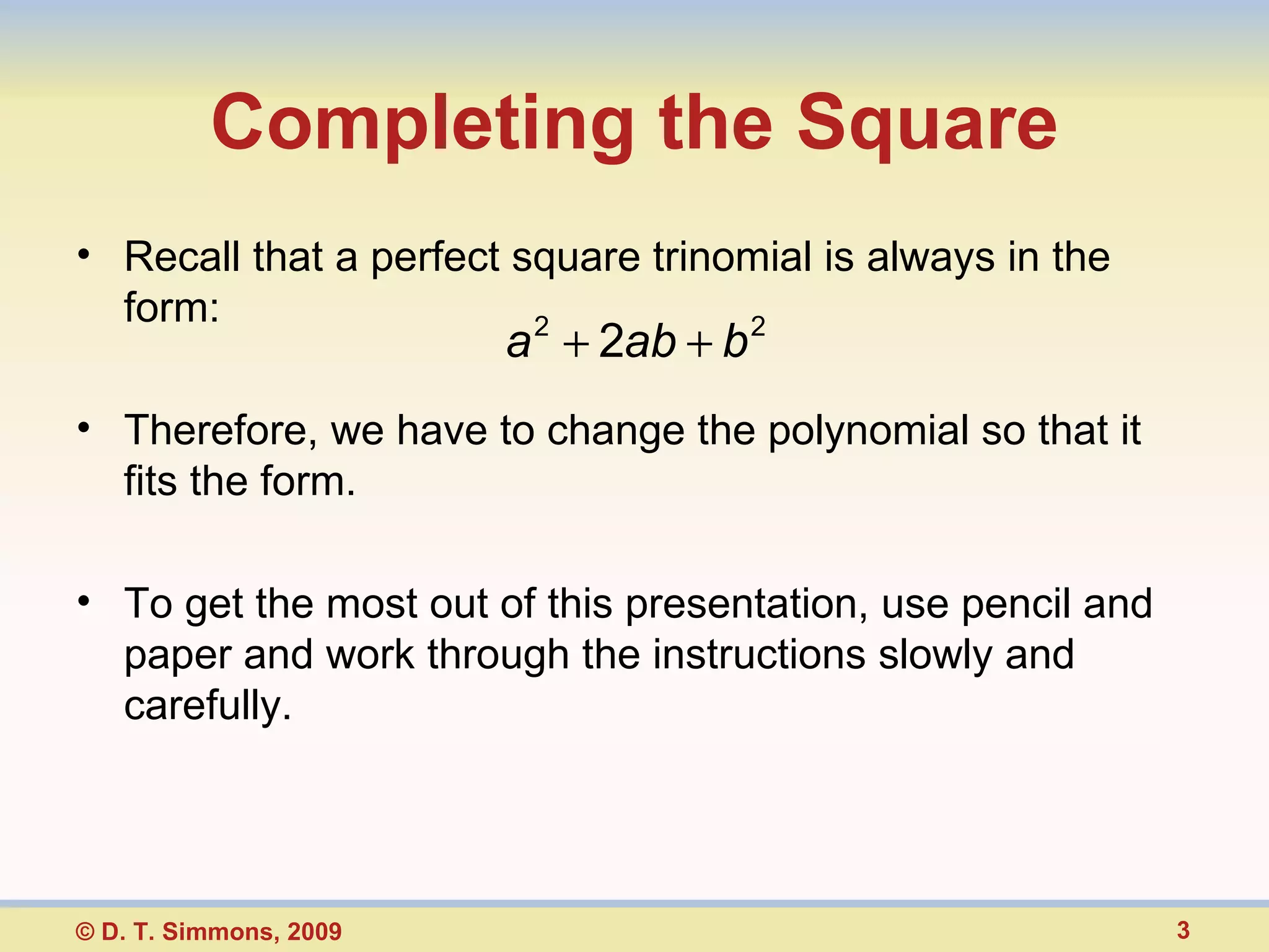 Completing the square | PPT | Technology & Computing